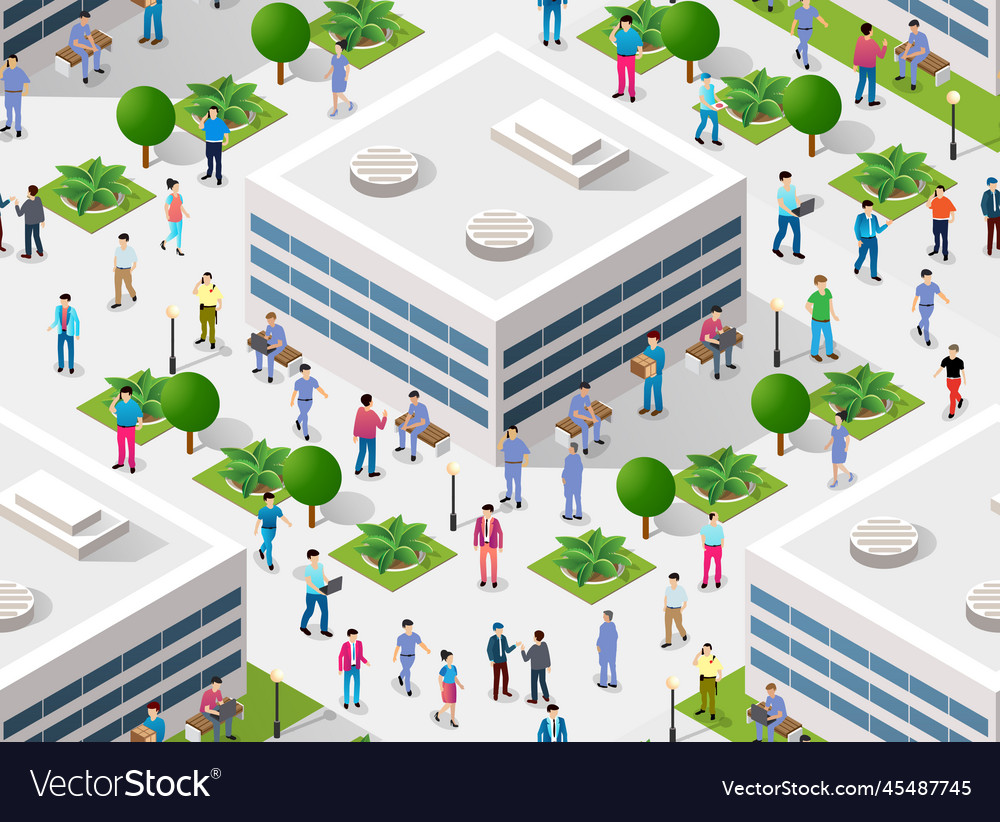 Seamless Repeating Pattern City Isometric Vector Image