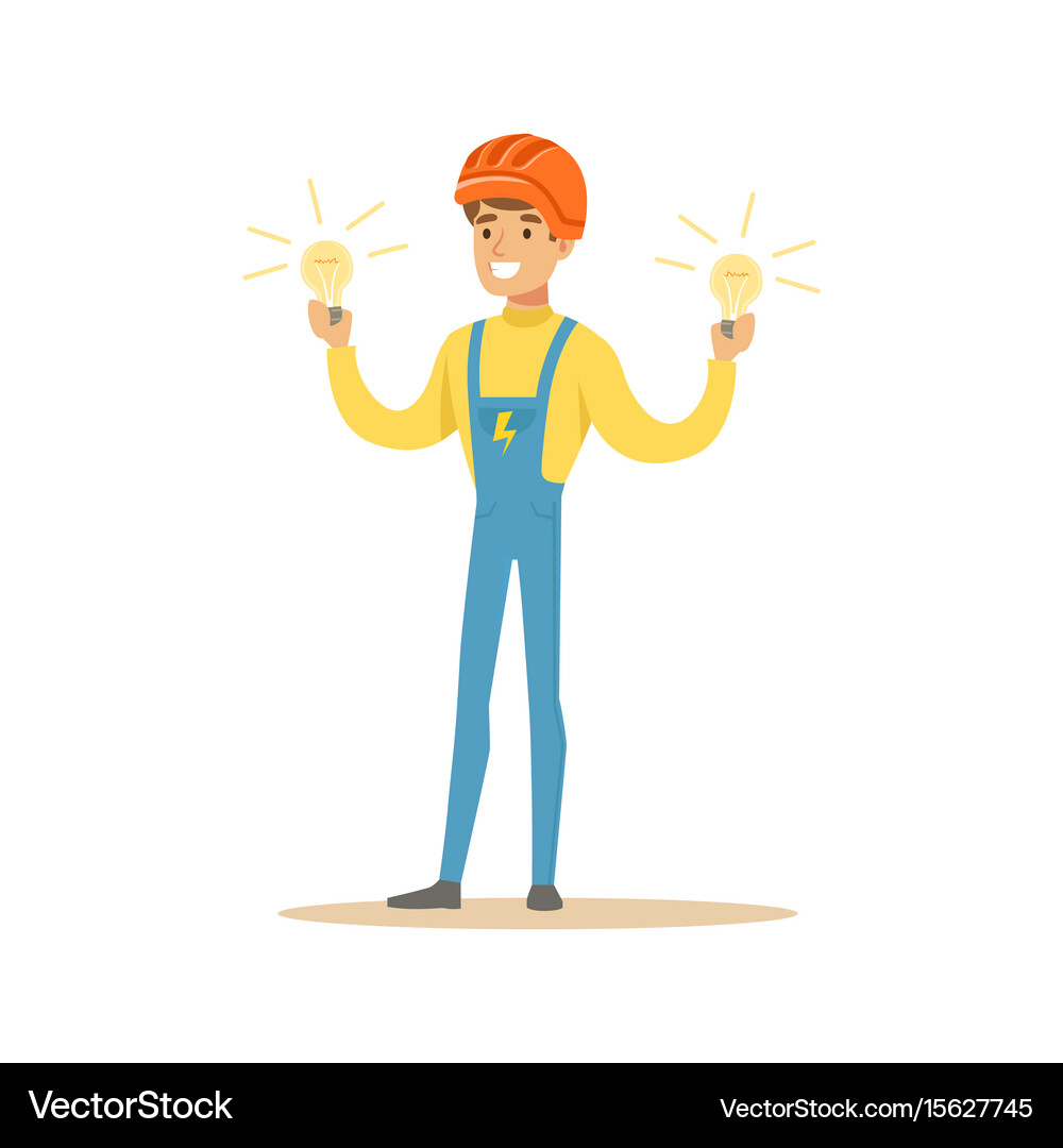 Smiling electrician in uniform standing and Vector Image