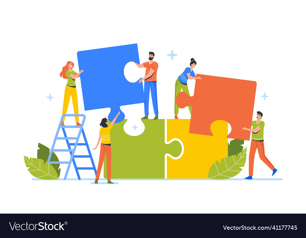 Teamwork Puzzle Collaboration Royalty Free Vector Image