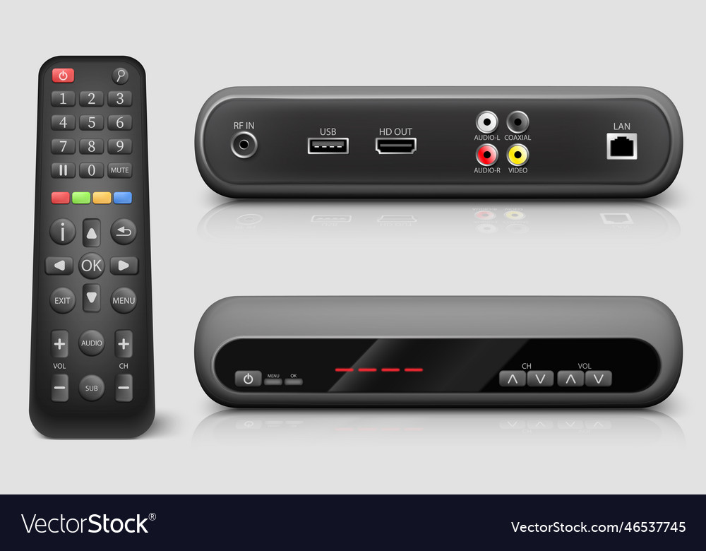 Tv box and remote controller Royalty Free Vector Image