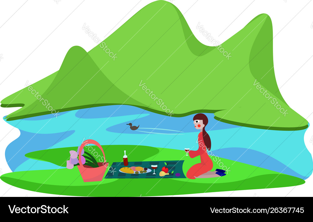 Woman on picnic white background Royalty Free Vector Image