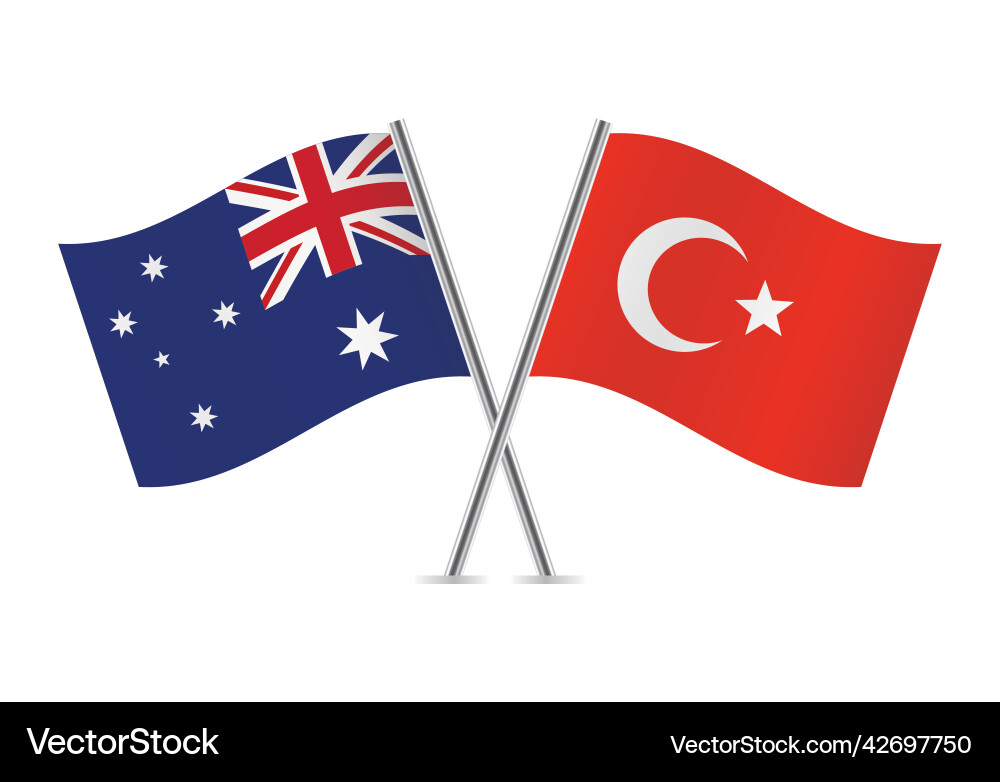 Australia and turkey crossed flags Royalty Free Vector Image
