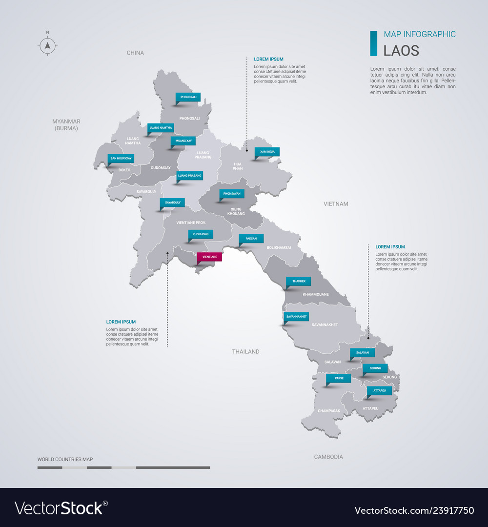 Laos map with infographic elements pointer marks Vector Image