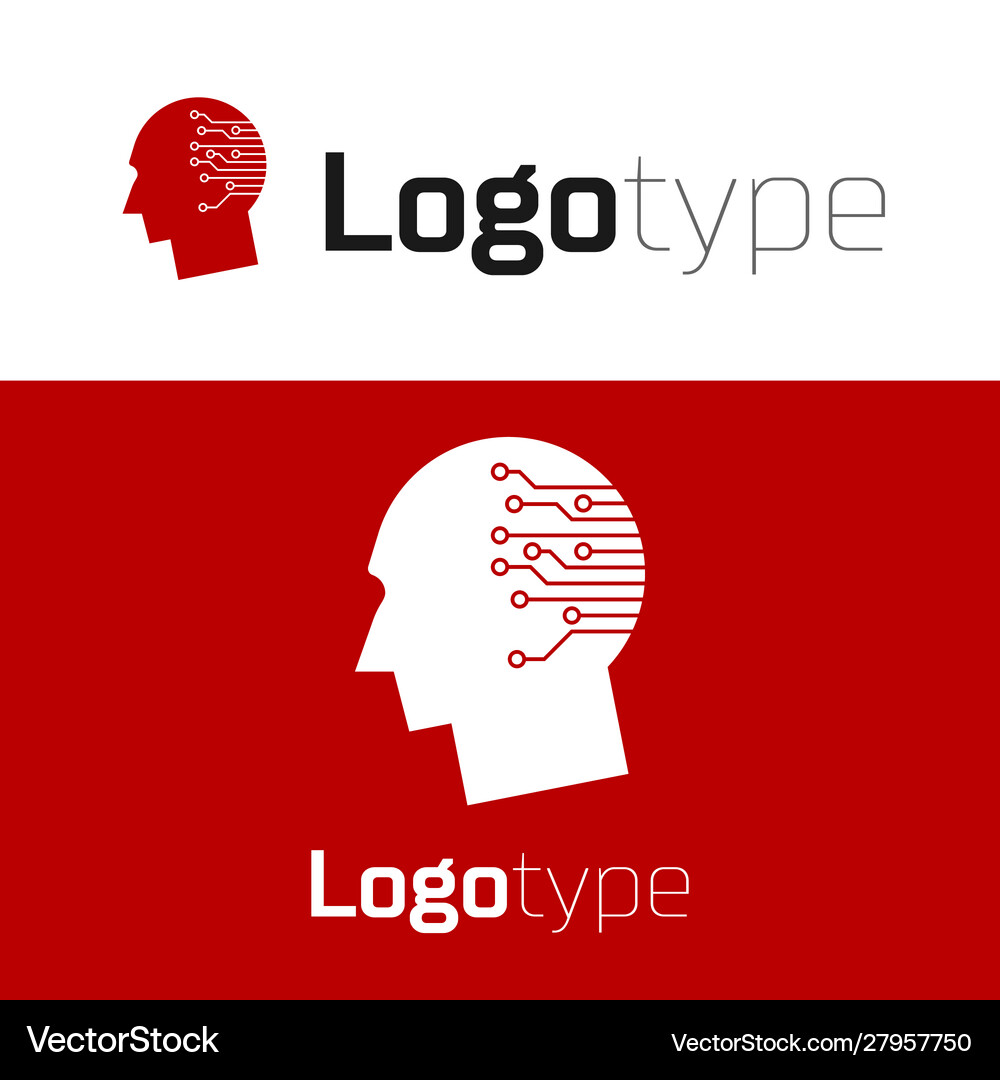 Red human brain as digital circuit board icon Vector Image