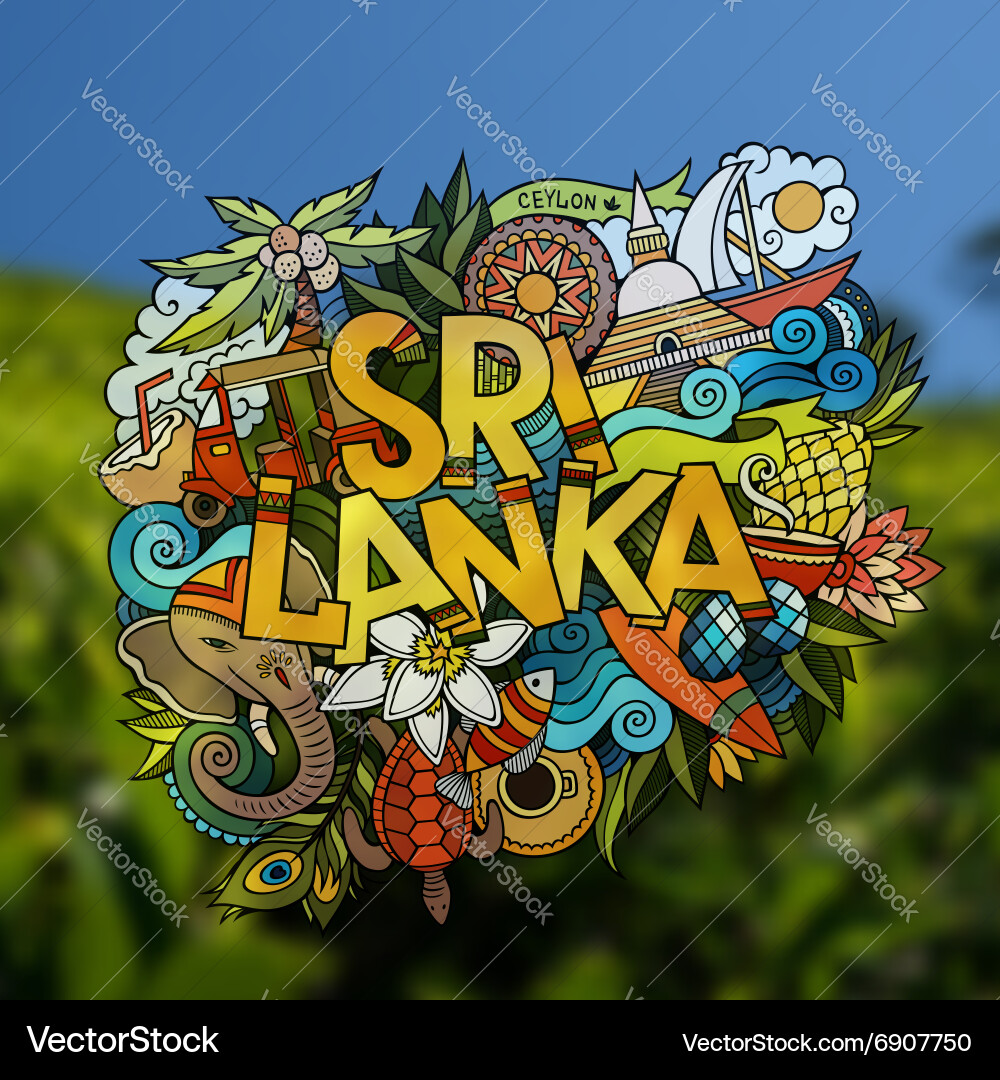 Sri lanka hand lettering and doodles elements Vector Image