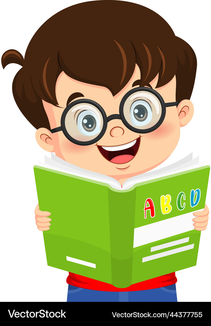 Cartoon little boy reading a book Royalty Free Vector Image
