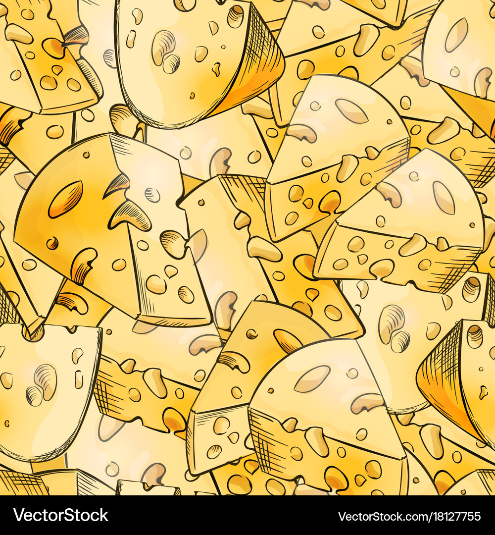 Cheese slices seamless pattern in cartoon style Vector Image