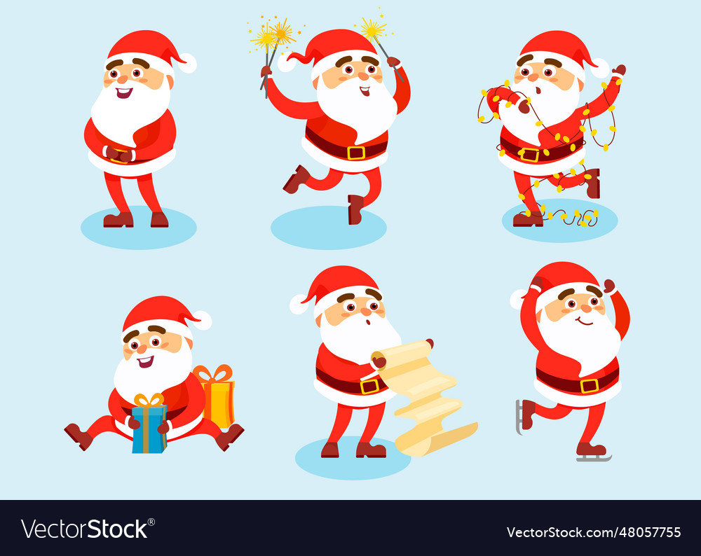 Collection of christmas santa claus characters Vector Image