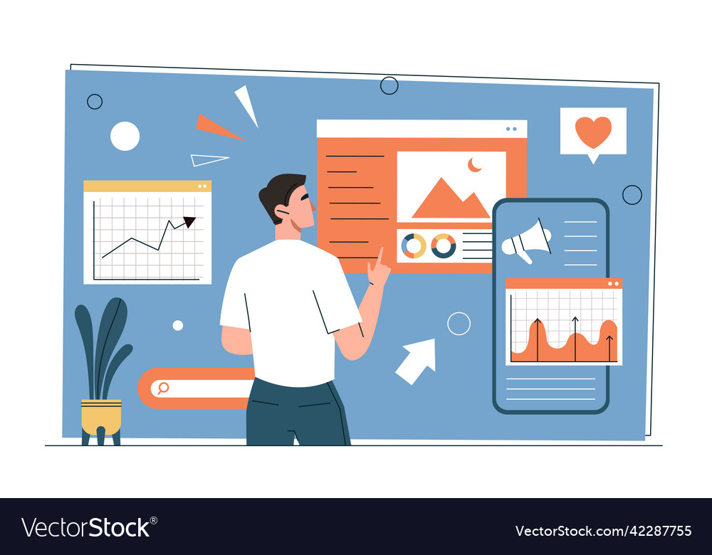 Content manager at work concept Royalty Free Vector Image