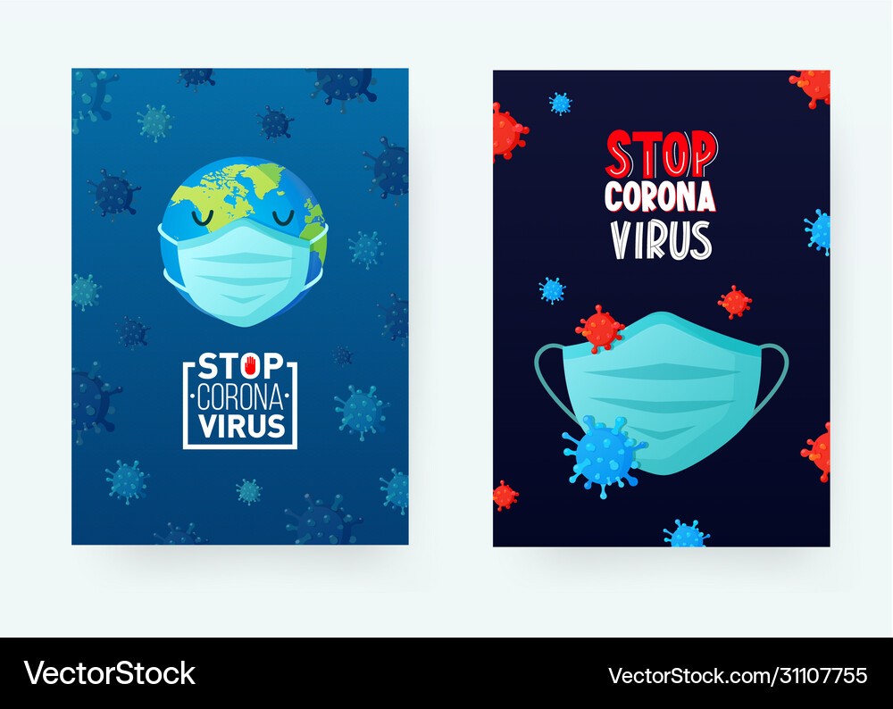 Face mask stop coronavirus covid-19 posters Vector Image