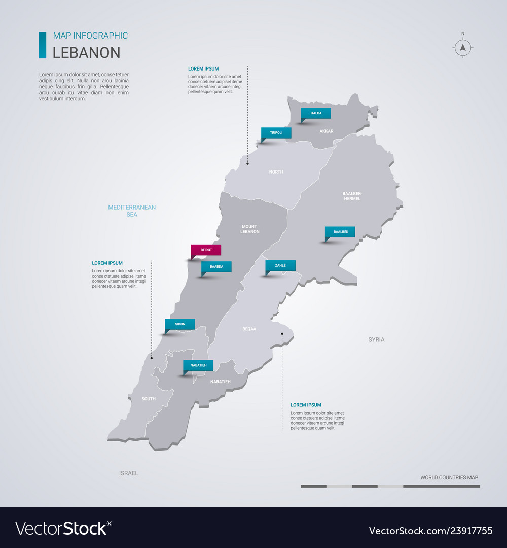 Lebanon map with infographic elements pointer Vector Image