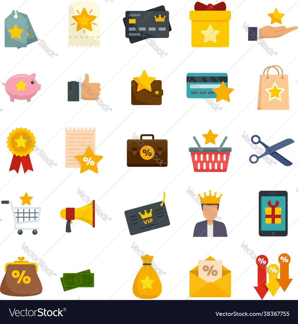 Loyalty program icons set flat isolated Royalty Free Vector