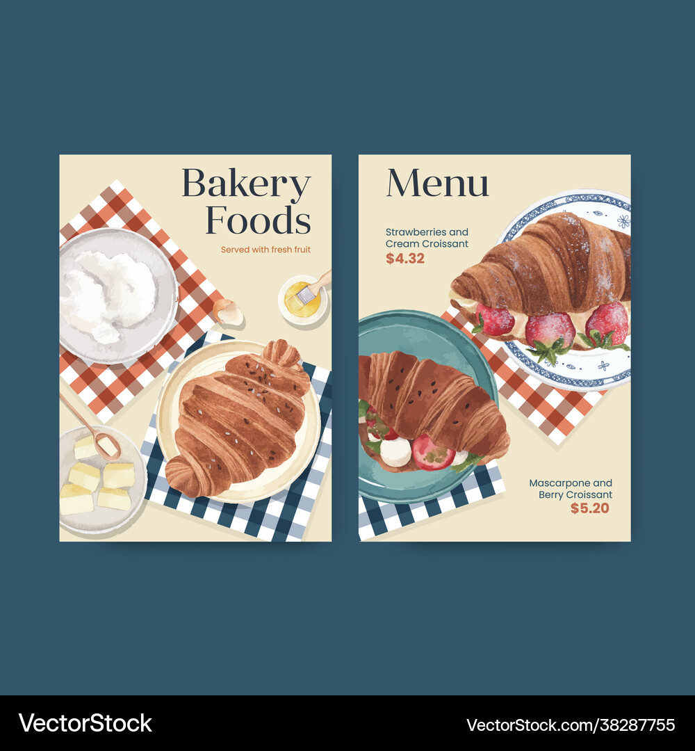 Menu template with croissant concept watercolor Vector Image