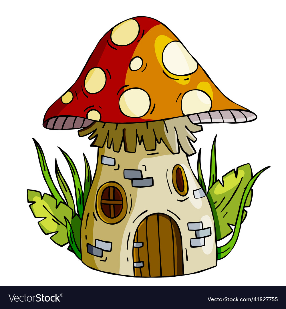 Mushroom house fairy tale children drawing Vector Image