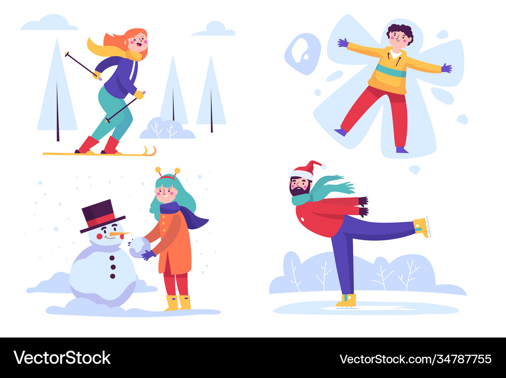 People doing outdoor winter activities Royalty Free Vector