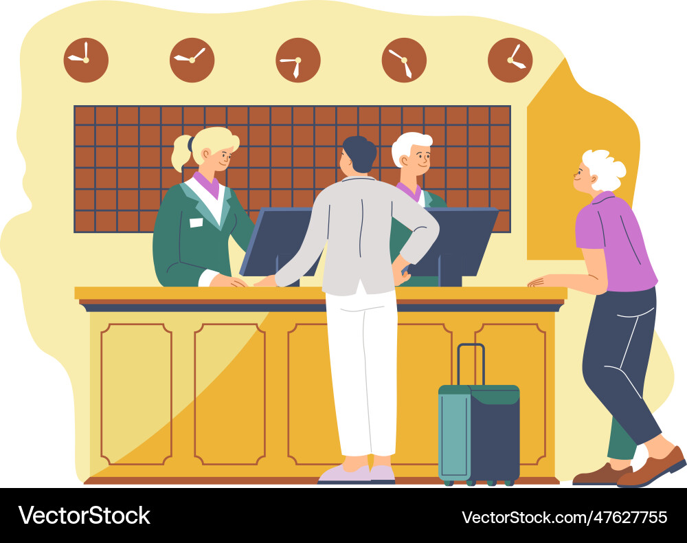 People waiting on hotel reception to check Vector Image
