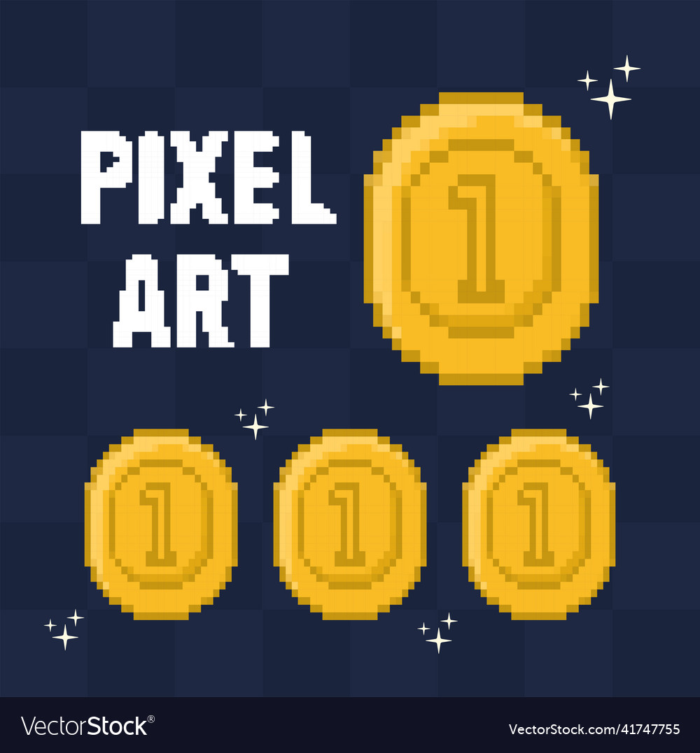 Pixel art coins card Royalty Free Vector Image