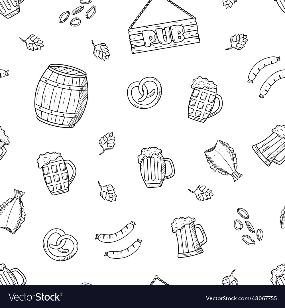 Seamless pattern beer doodle icons Royalty Free Vector Image Seamless pattern beer doodle icons Royalty Free Vector Image