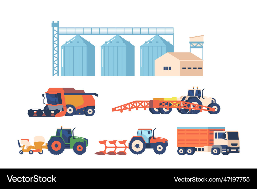 Tractors combines plows harvesters farm Royalty Free Vector
