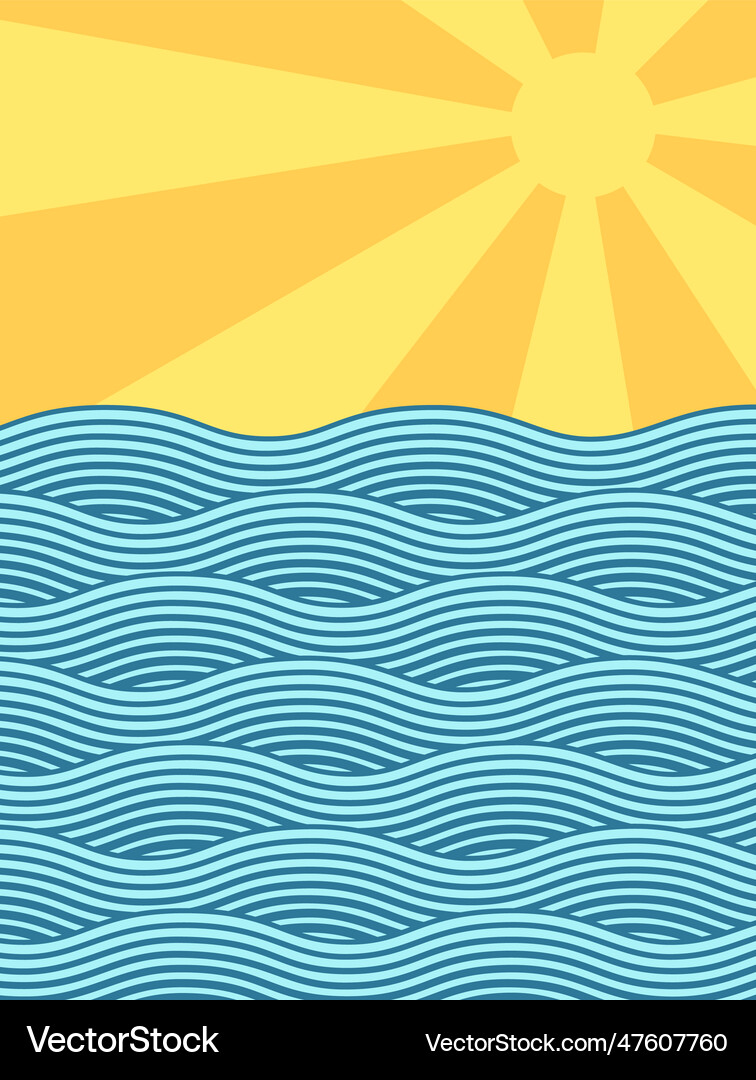 Background with sun and ocean waves Royalty Free Vector