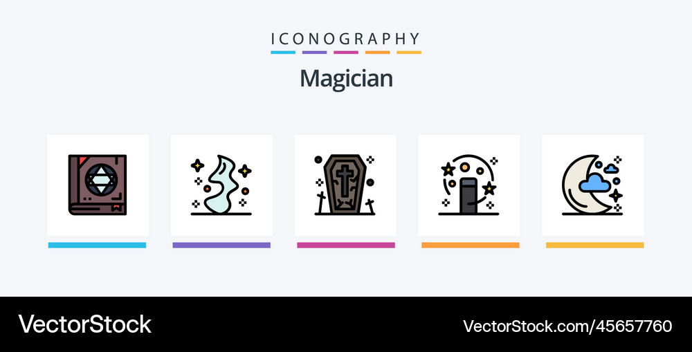 Magician line filled 5 icon pack including smoke Vector Image