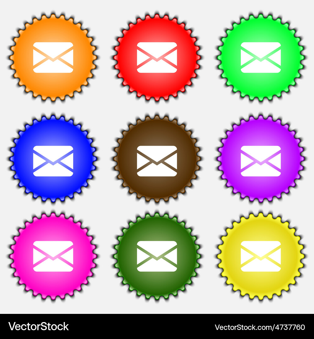 Mail envelope message icon sign a set of nine Vector Image