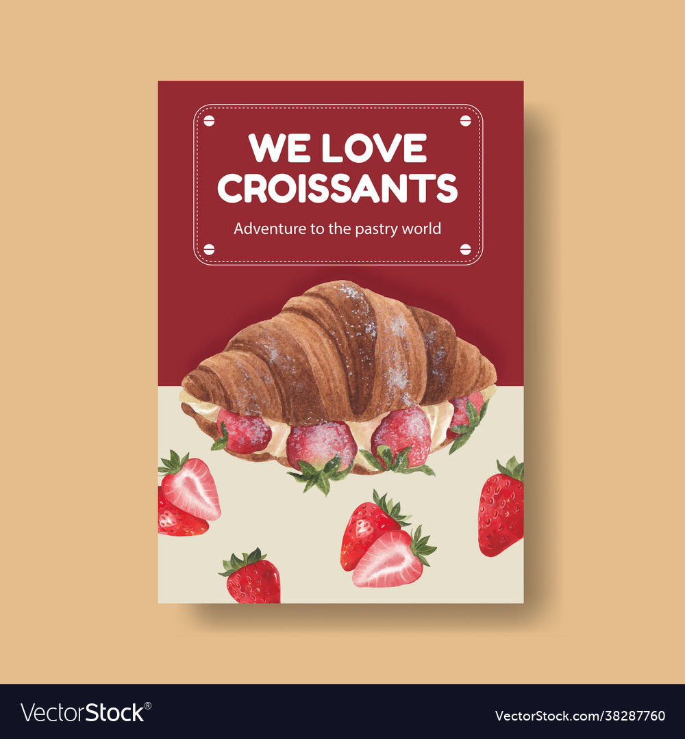 Poster template with croissant concept watercolor Vector Image