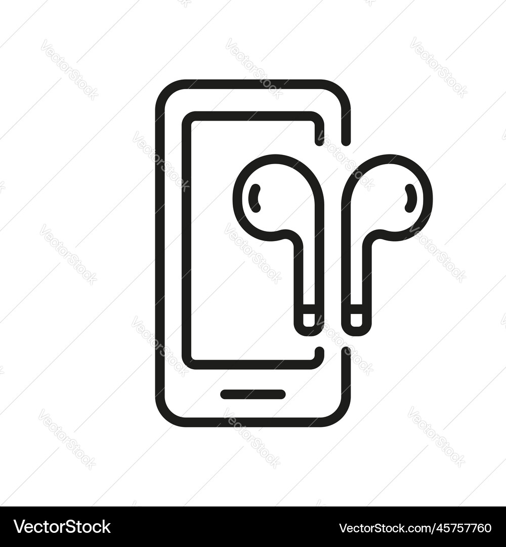 Smartphone with earphone line icon mobile phone Vector Image