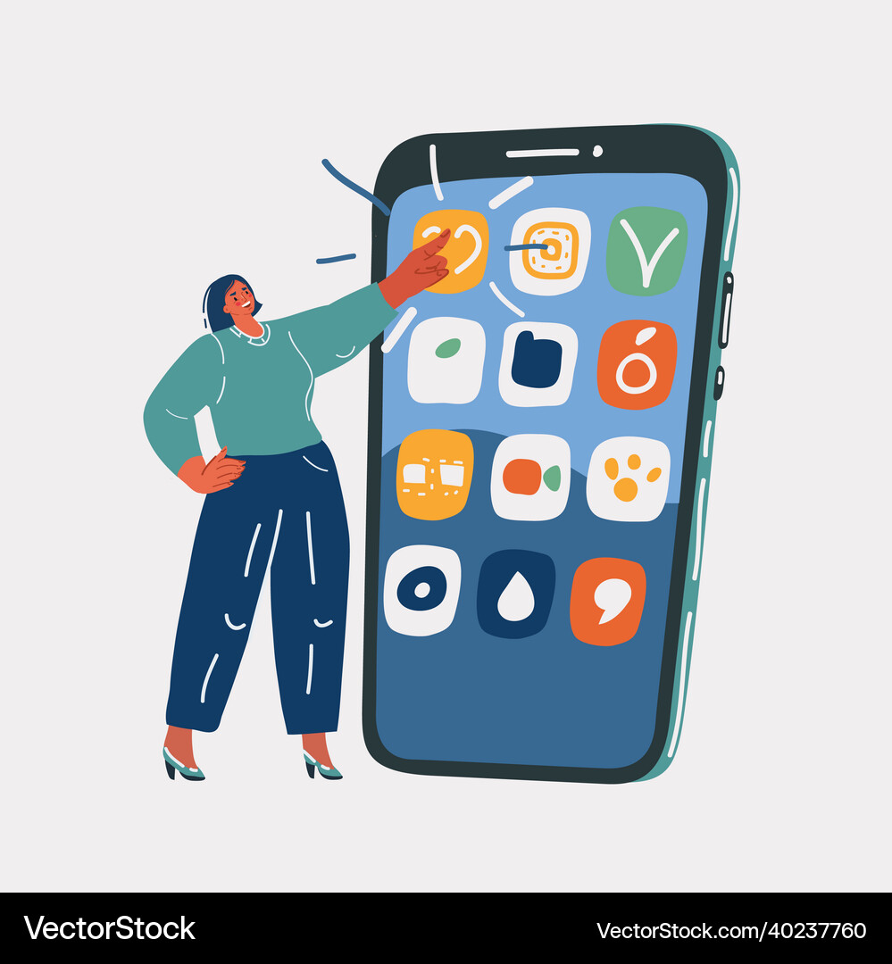 Woman push app icon on big Royalty Free Vector Image