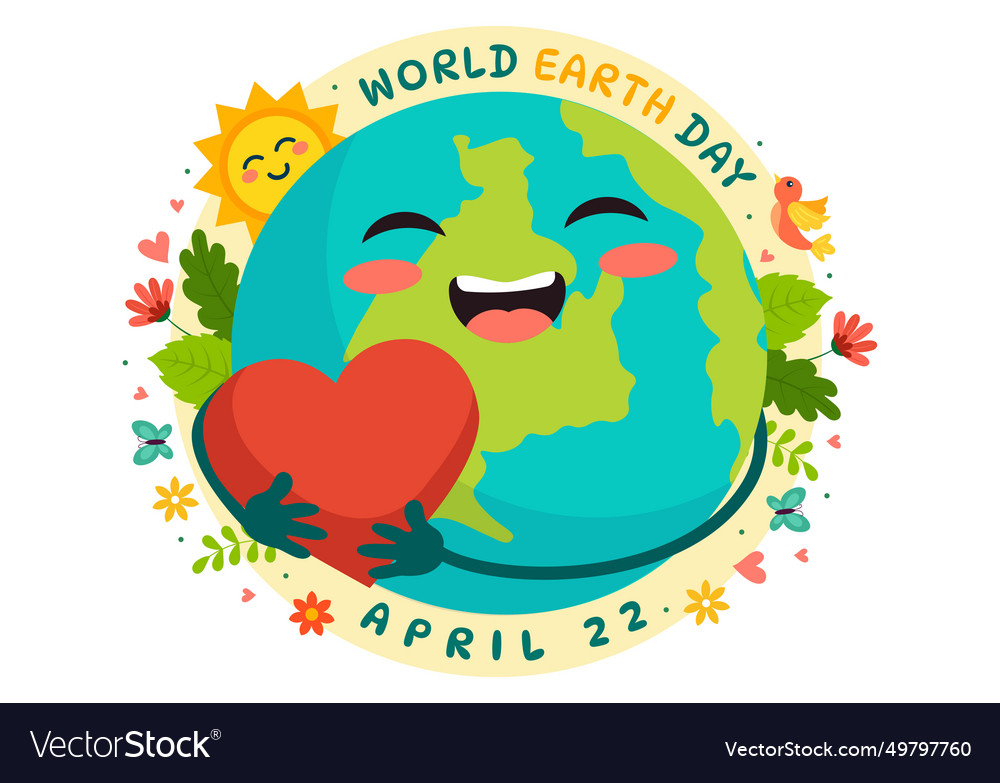 World earth day on april 22 with map Royalty Free Vector