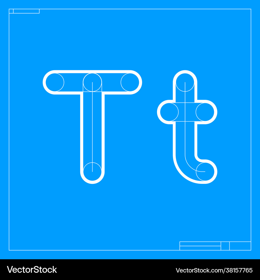 Blueprint sketch letter t logo with construction Vector Image