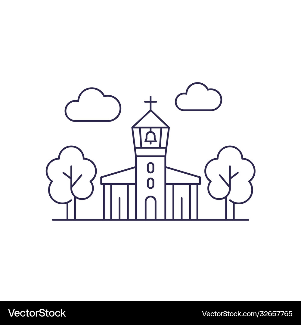Church with belfry line art Royalty Free Vector Image
