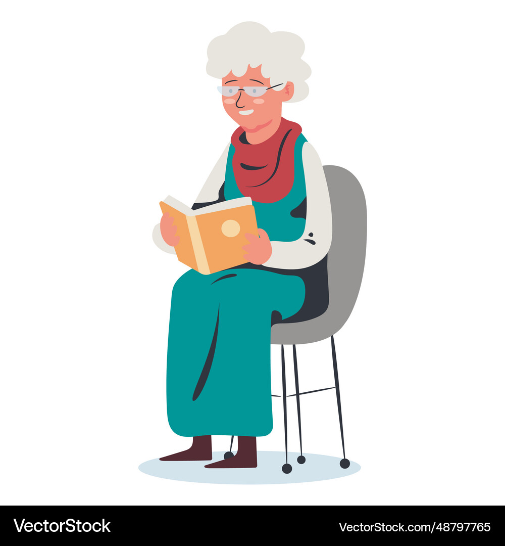 Elderly woman reading character Royalty Free Vector Image