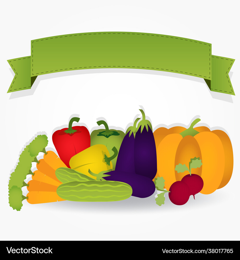 Group vegetables with a ribbon Royalty Free Vector Image