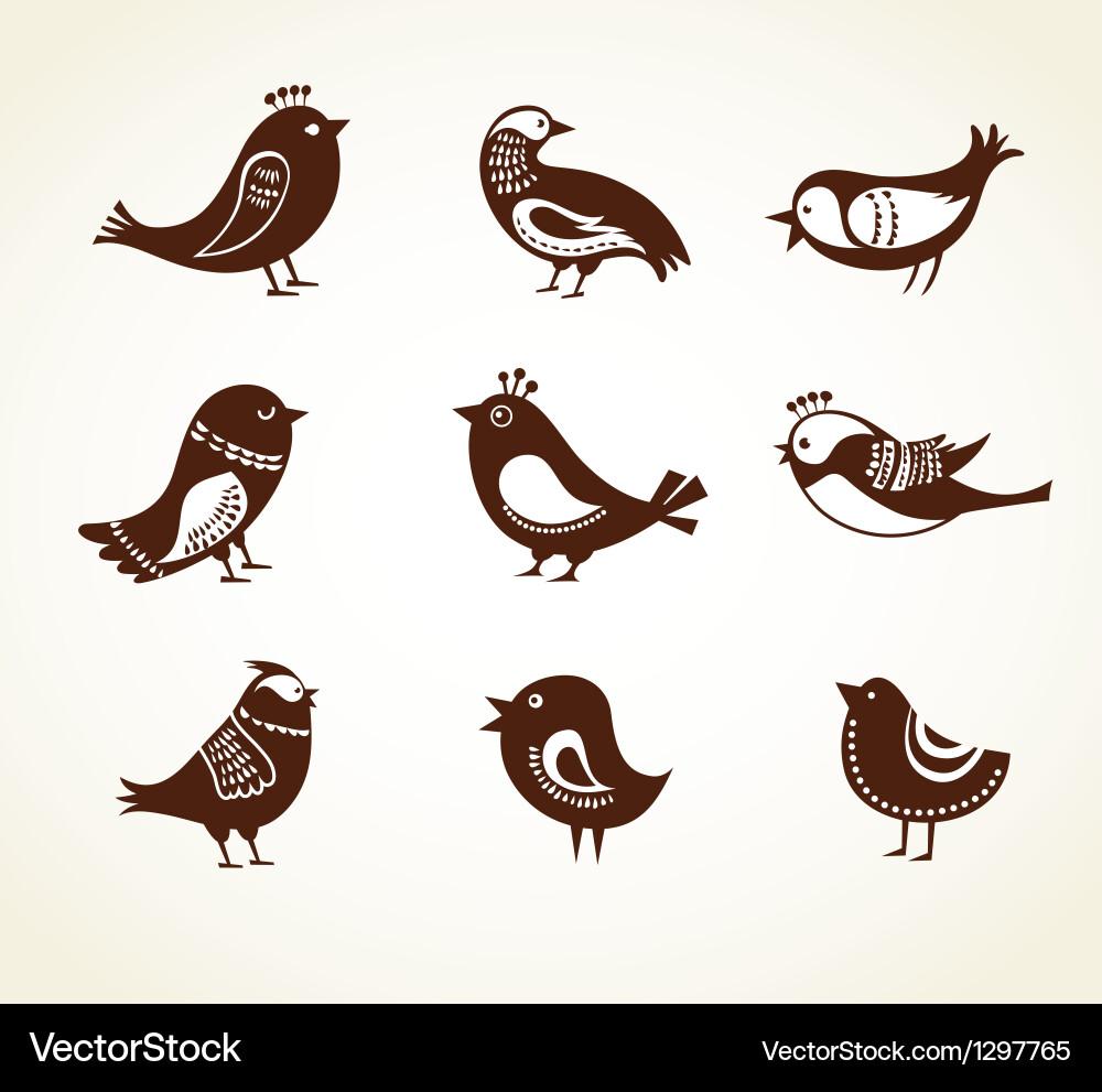 Set of cute decorative birds Royalty Free Vector Image