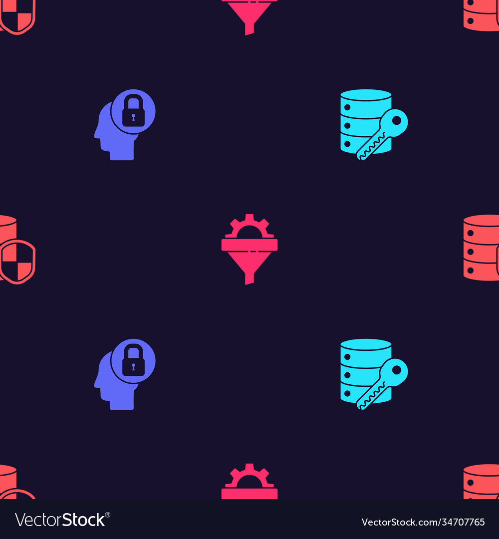 Set Server Security With Key Human Head Lock Vector Image