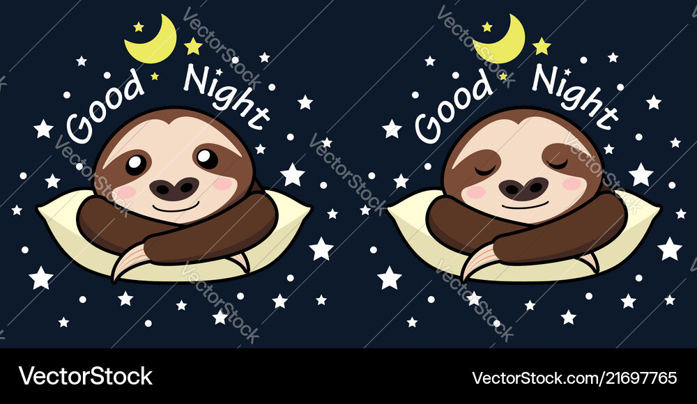 Sloth good night banner sleeping slot Royalty Free Vector