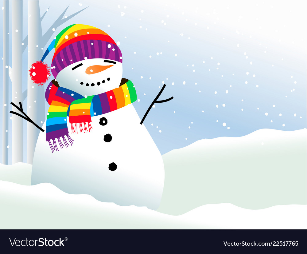 Snowman in rainbow scarf Royalty Free Vector Image