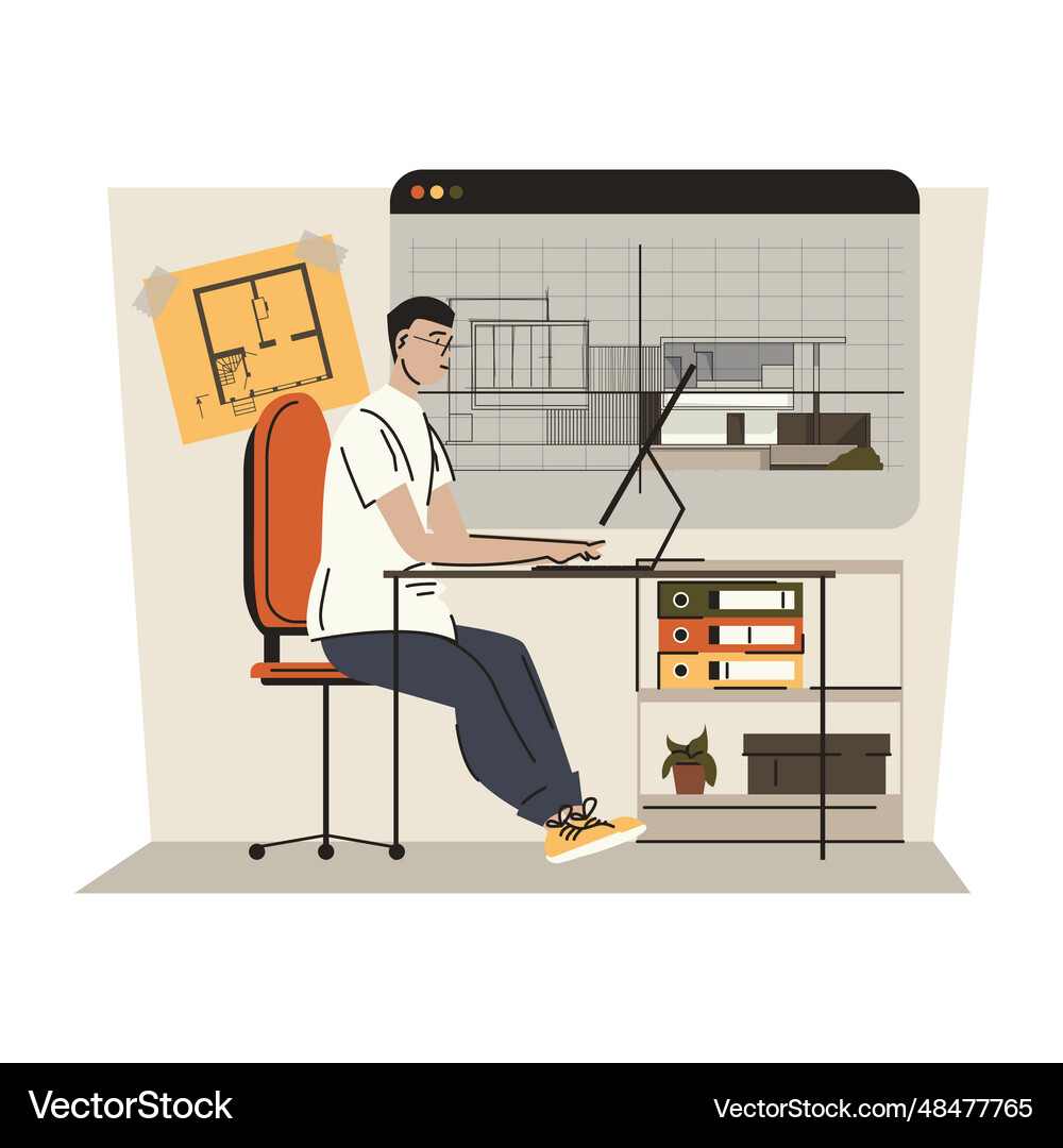 Young stylish male sitting at table looking Vector Image