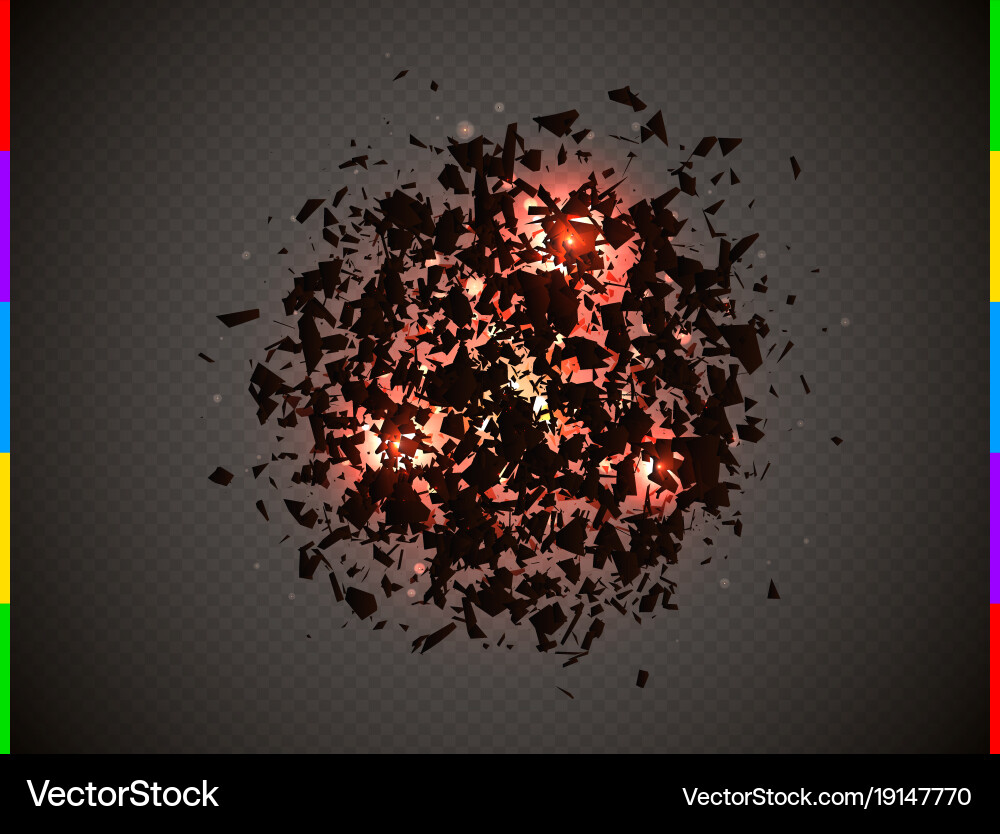 Abstract explosion cloud of black pieces with red Vector Image