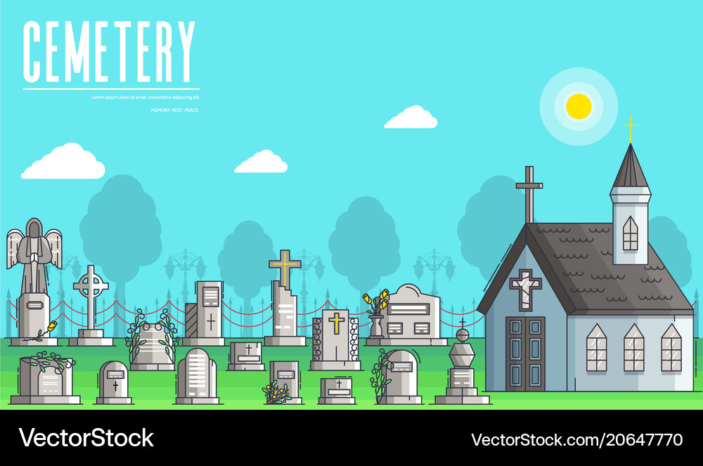 Cemetery with different graves and small christian
