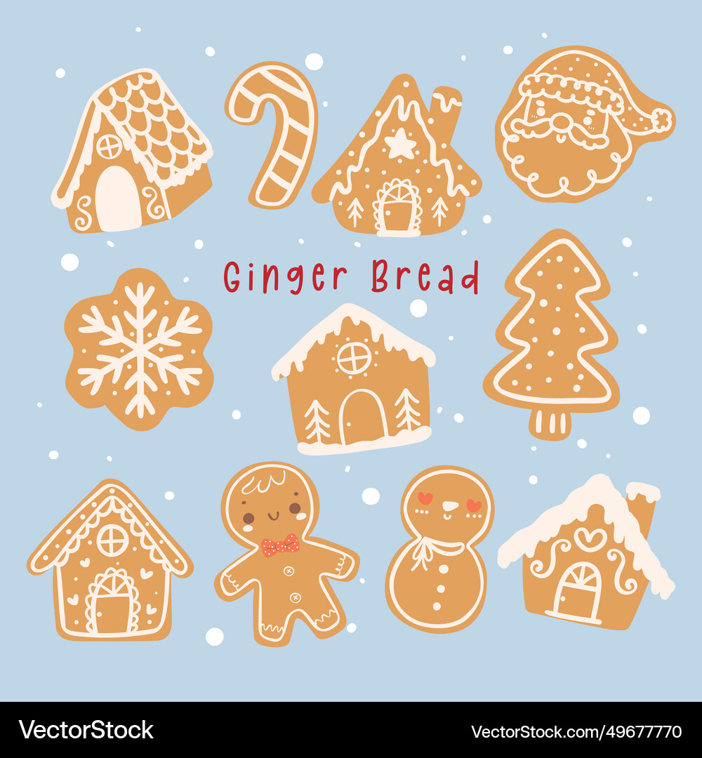 Cute kawaii gingerbread hand drawing flat design Vector Image