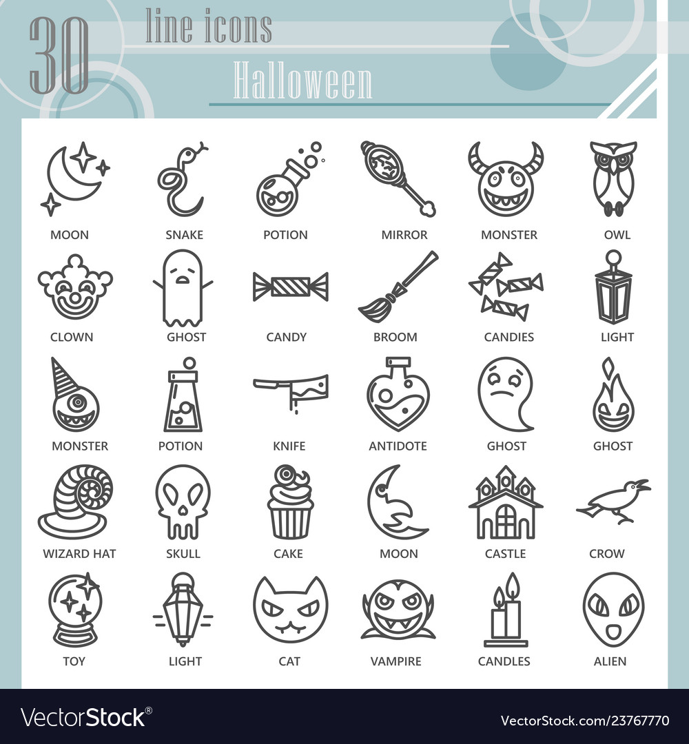 Halloween line icon set horror symbols collection Vector Image Halloween line icon set horror symbols collection Vector Image