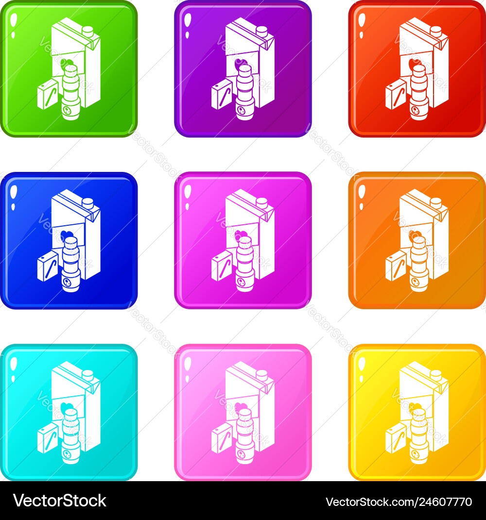 Juice pack icons set 9 color collection Royalty Free Vector