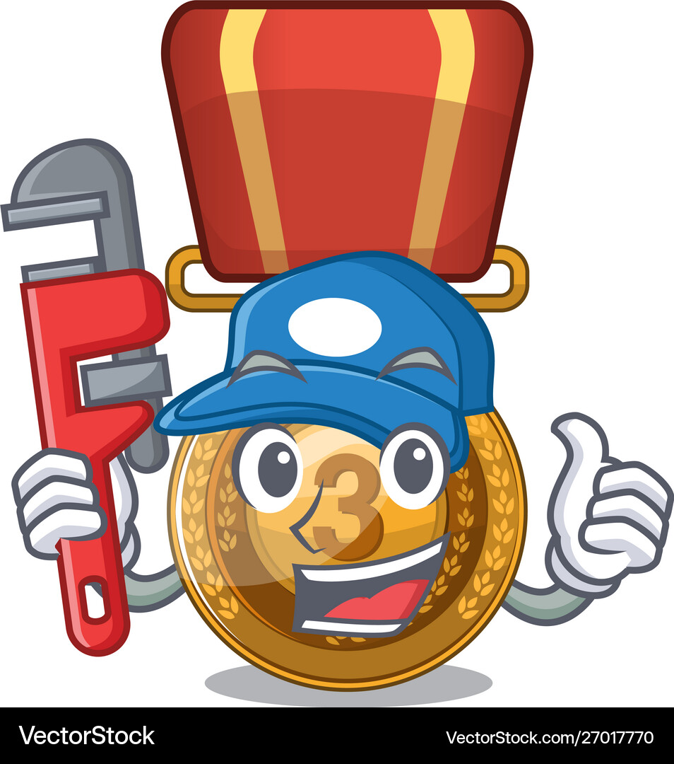 Plumber bronze medal placed on wall character Vector Image