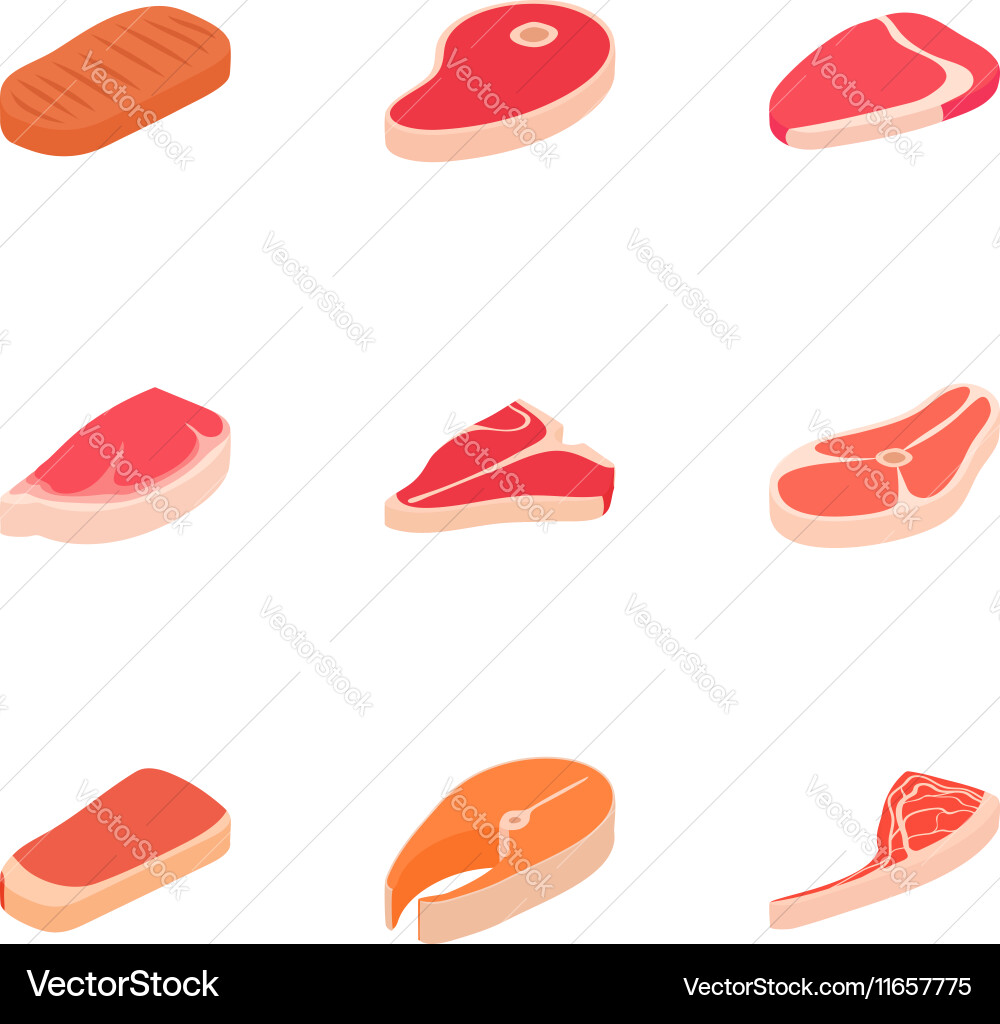 Beef icons set cartoon style Royalty Free Vector Image