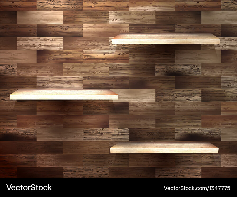Empty shelf for exhibit on wood background eps 10 Vector Image