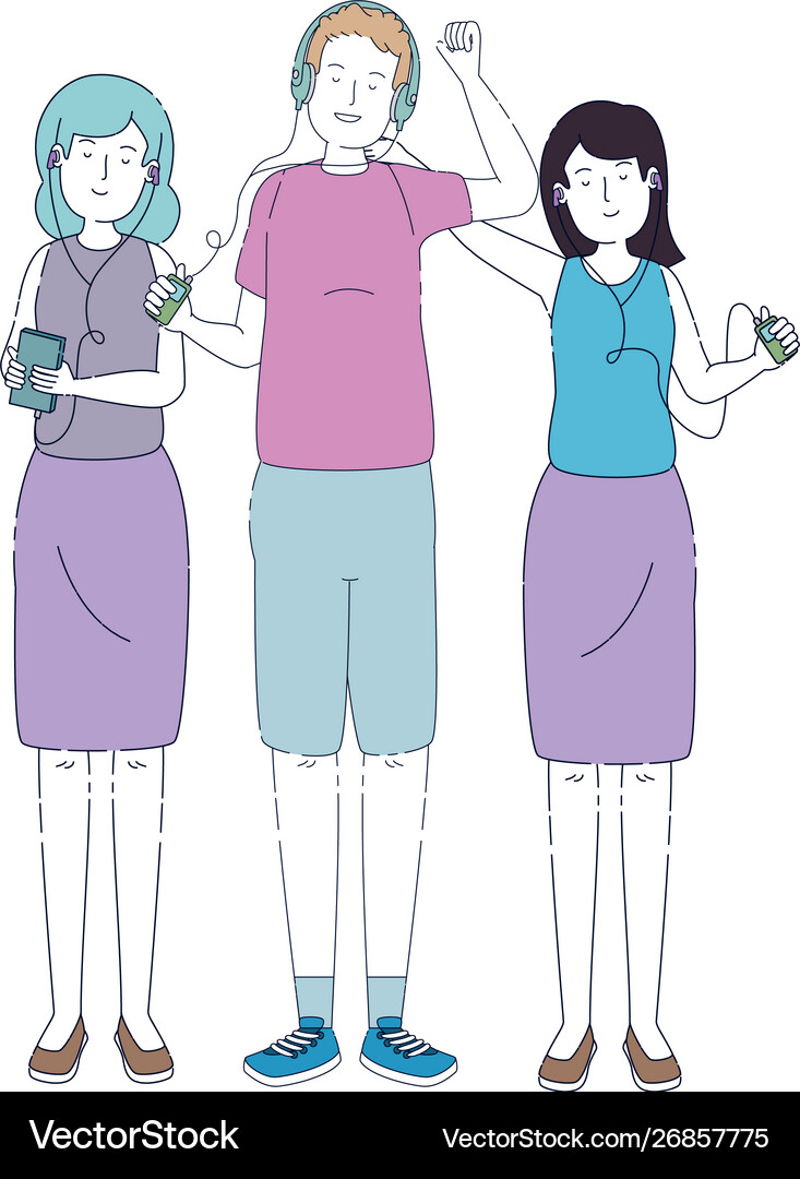 Group people listen music with player Royalty Free Vector