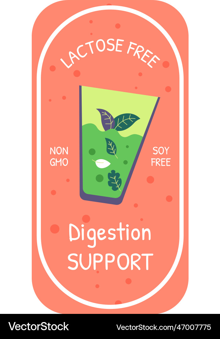 Lactose and soy free digestion support food label Vector Image