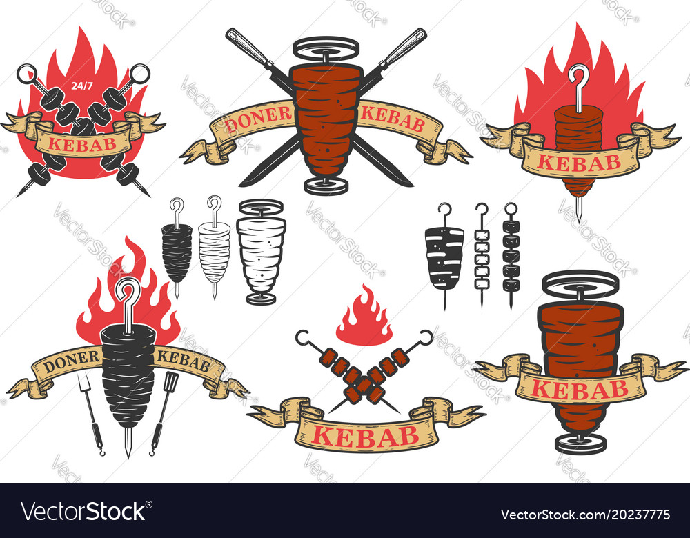 Set doner kebab emblemsdesign elements Royalty Free Vector